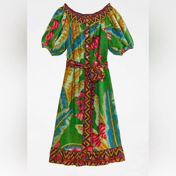 FARM Rio | Dresses | Farm Rio Banana Leaf Off The Shoulder Midi Dress ...